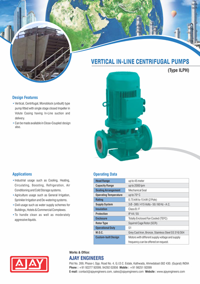 Vertical In Line Centrifugal Pumps - Ajay Engineers