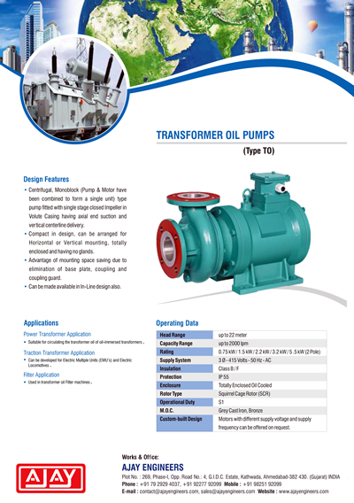 Transformer Oil Pumps - Ajay Engineers